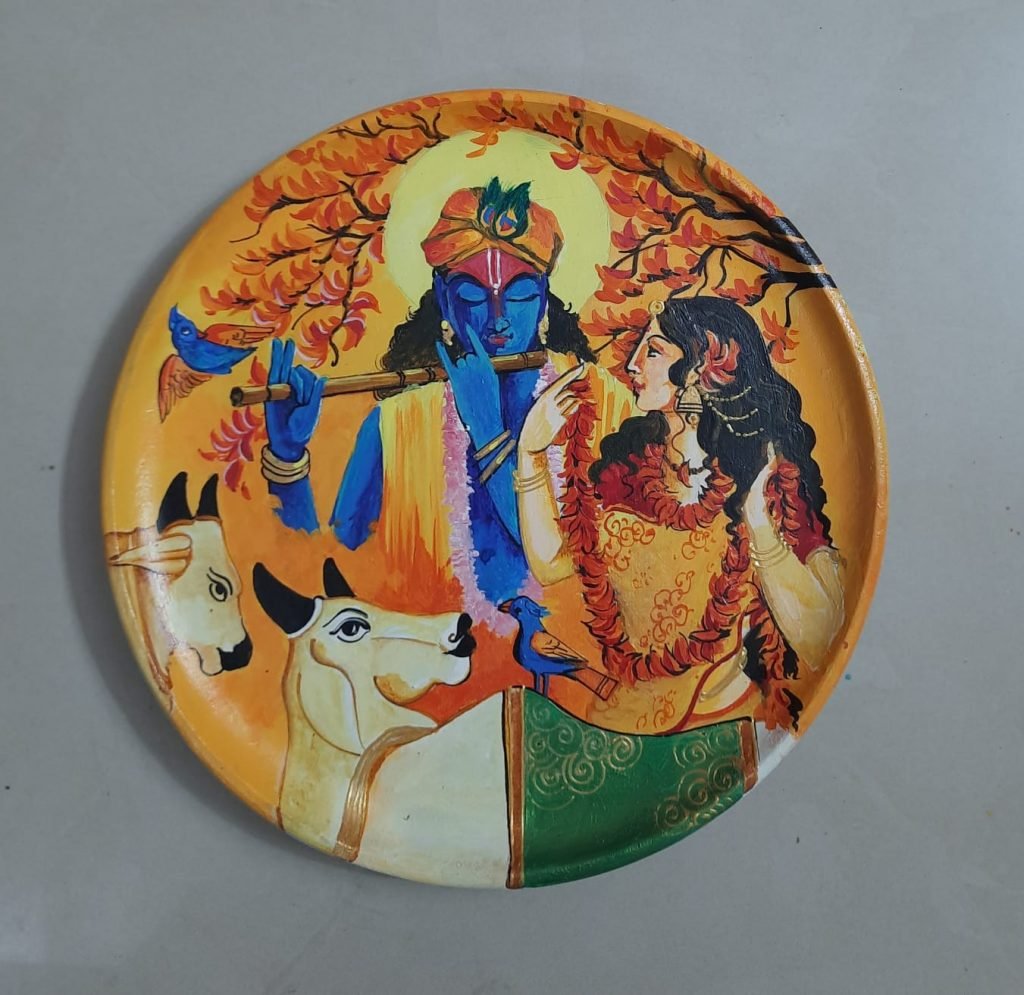 Hand Painted Radha Krishna Wall Hanging Plate - Necessity eStore
